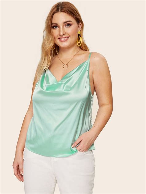 Plus Cowl Neck Satin Cami Top Plus Size Tank Tops Cami Tops Satin