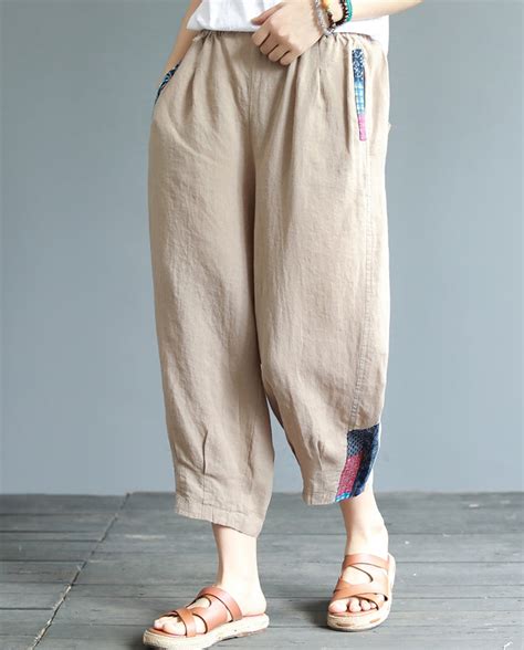 Women Summer Loose Cotton Linen Casual Pants Simple Harem Trousers K20