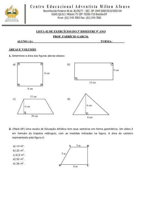 Areas De Figuras Planas