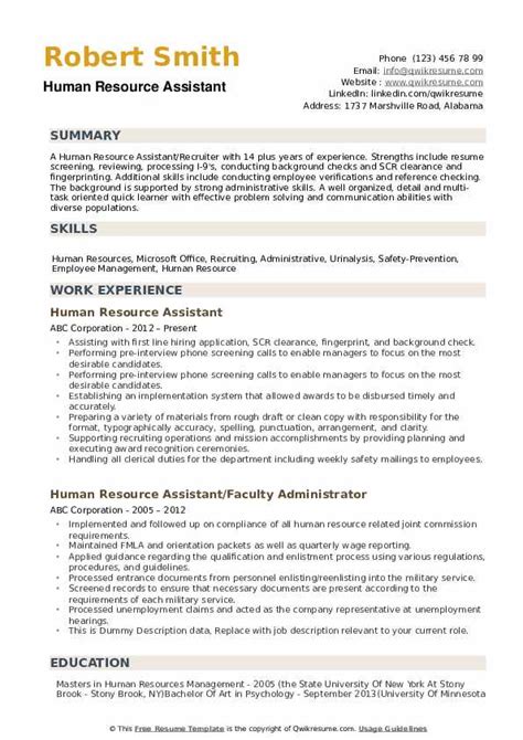 Human Resource Assistant Resume Samples Qwikresume