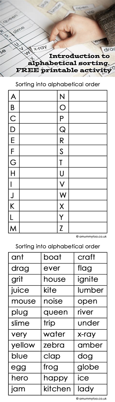 simple activity to introduce the concept of alphabetical sorting free
