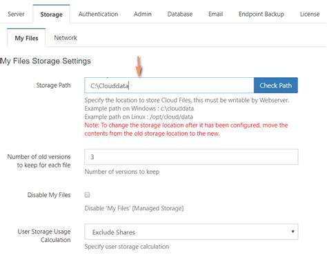 configure the managed storage path filecloud docs server