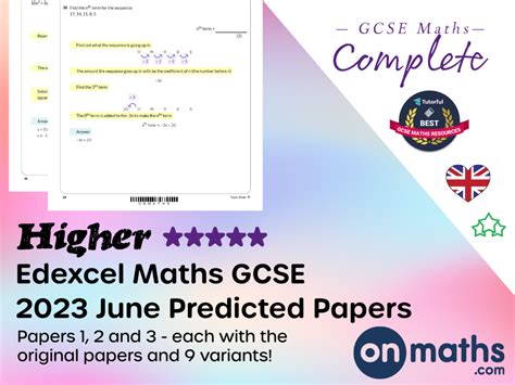 Summer 2023 Maths Gcse Edexcel Higher All Predicted Papers Teaching