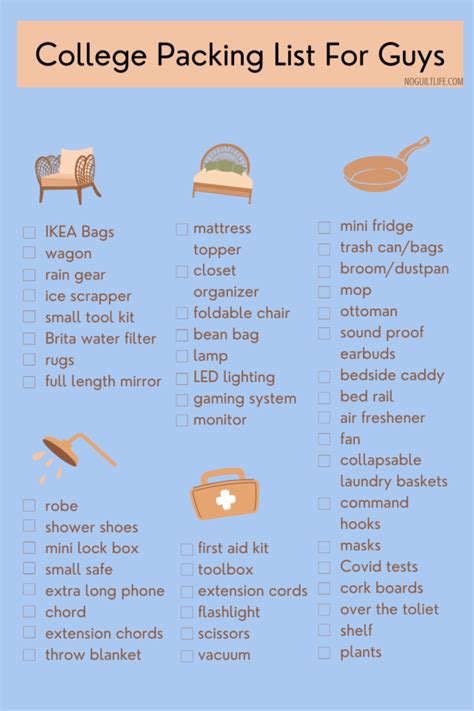 Printable College Packing List Guys