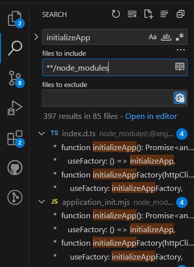 javascript how to search within the node modules folder in vs code