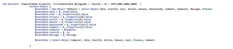 how to find restart info using powershell and windows