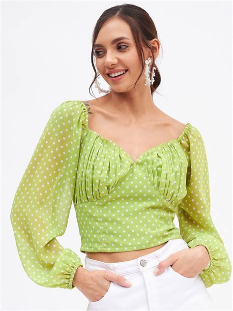 Buy Kibo Printed Sweetheart Neck Georgette Crop Top Tops For Women