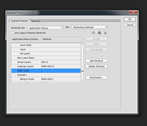 keyboard shortcut to hide selected layers in photoshop graphic design