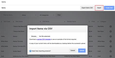 how to use a csv file to edit menu items support center