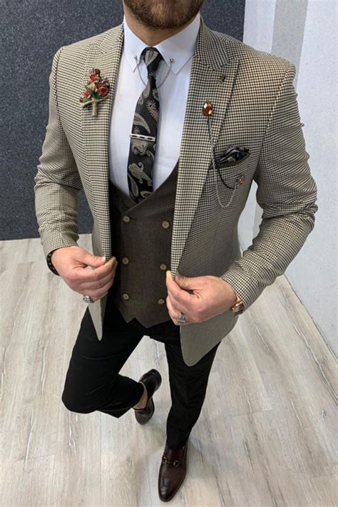 Plaid Three Piece Suit Style Groom Attire Giorgenti Custom Suits