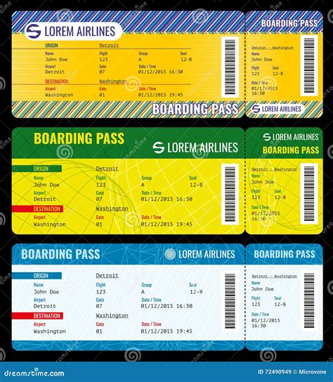 Airline Boarding Pass Modern Tickets Vector Mockup Stock Vector