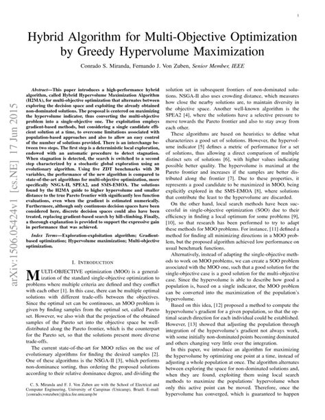 hybrid algorithm for multi objective optimization by greedy hypervolume
