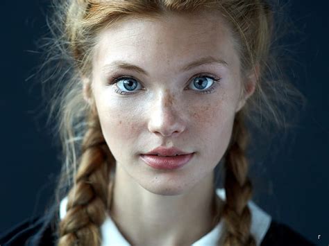 Hd Wallpaper People Portrait Dasha Milko Blue Eyes Women Freckles