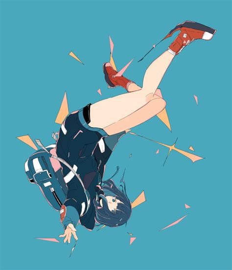 Safebooru 1girl Backpack Bag Bare Legs Blue Background Blue Eyes Blue