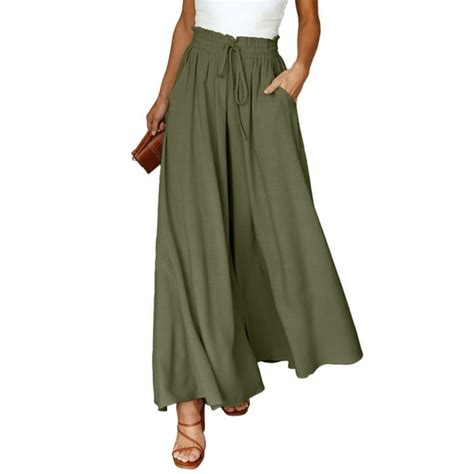 Evaless Womens Casual Wide Leg Pants Flowy Elastic Drawstring Waist