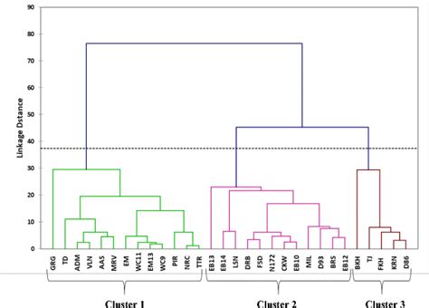 dendrogram analysis showing three clusters i e cluster 1 tolerant