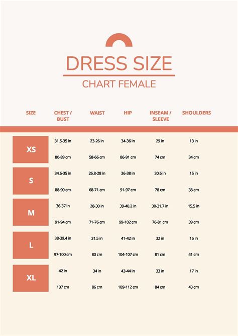 Dress Size Chart Female In Pdf Download