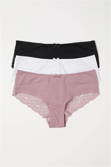 3 Pack Cotton Hipster Briefs Low Waist Powder Pink Black Ladies