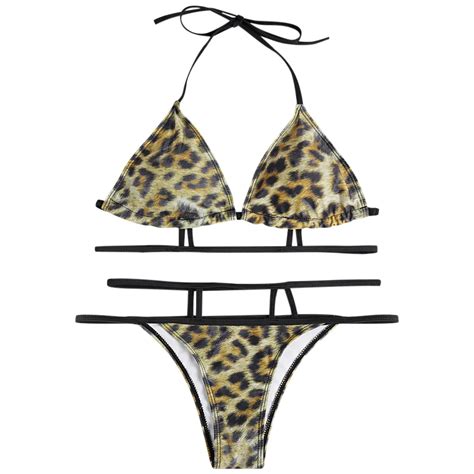 2019 Leopard Print Micro Bikini Sling Strap Neckline Bikini Padded