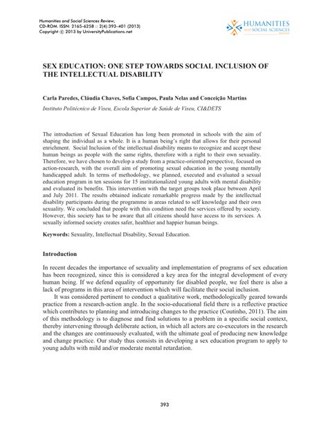 Pdf Sex Education One Step Towards Social Inclusion Of The