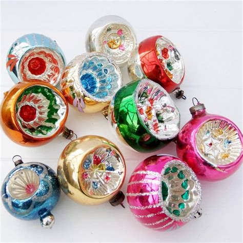 Vintage Glass Christmas Tree Baubles Decorations Ornaments Set 10