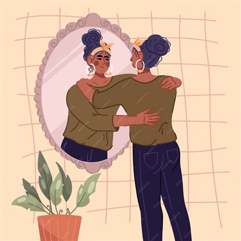 Premium Vector Young Afro American Woman Hugging Her Own Reflection
