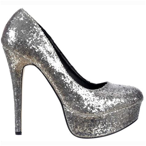 Shoekandi Sparkly Glitter Stiletto Platform Heels Party Shoes