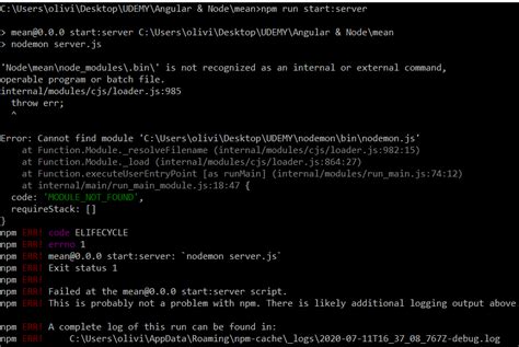 node js cannot start my node server with npm run start
