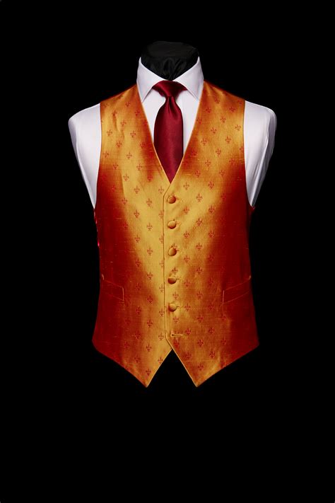 Burnt Orange Silk Fleur De Lis Waistcoat
