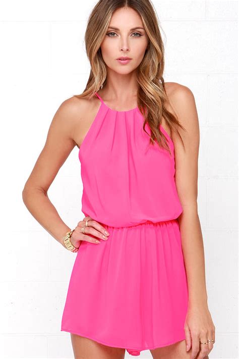 Hot Pink Romper Cute Sleeveless Romper 44 00 Lulus
