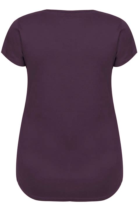 Purple Short Sleeved V Neck Basic T Shirt Plus Size 16 To 36
