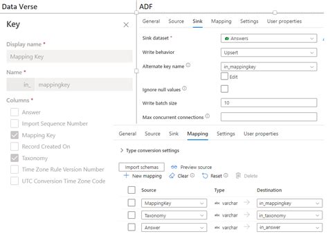 adf v2 dynamics 365 define keys for upsert operation lookup and text