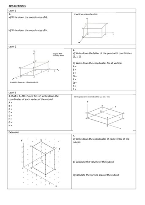 3d coordinates teaching resources
