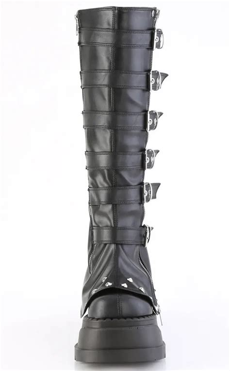 Stomp 223 Black Vegan Leather Knee High Platform Boots Gothic Shoes
