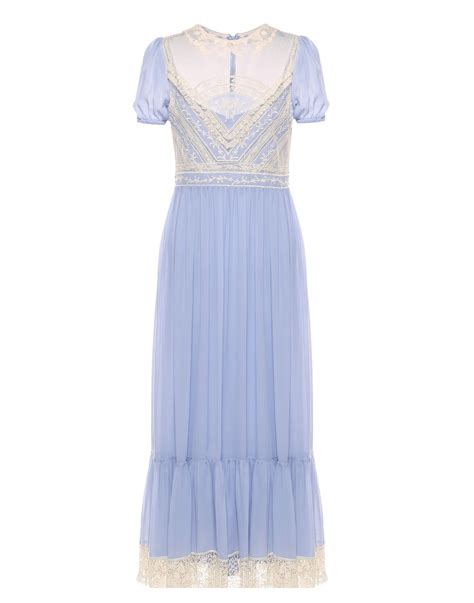 Red Valentino MacramÉ Embroidered Silk Dress [nr3va06f33d Hh8