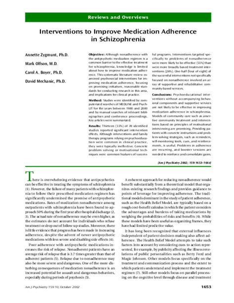 Pdf Interventions To Improve Medication Adherence In Schizophrenia