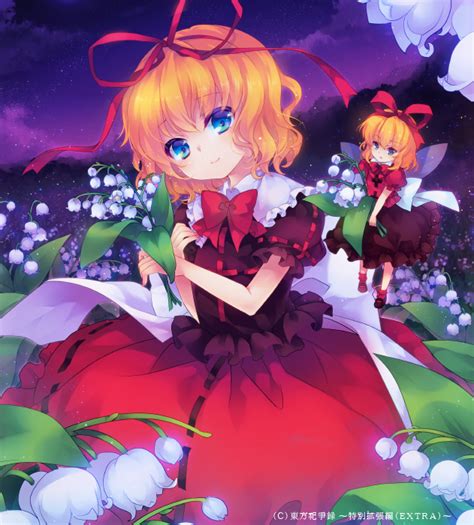 Safebooru Blonde Hair Blue Eyes Bow Bubble Skirt Doll Dress Flower