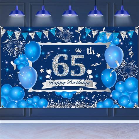 Blue 65th Birthday Decorations Banner For Men Women Navy