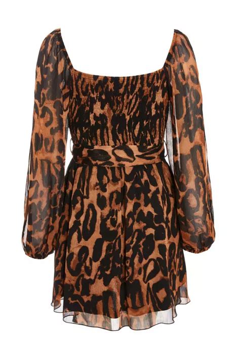 Brown Leopard Print Open Sleeve Skater Dress Quiz Clothing