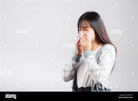 Unhappy Woman Bad Mood Her Cry Wipe Mucus With Tissue Beautiful Young