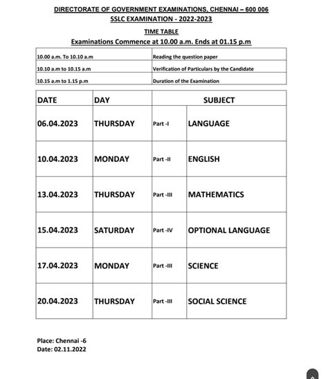 10th Public Exam 2022 2023 Time Table ~ Padasalai Net No 1