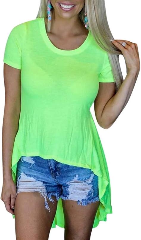 Women Summer Hi Low T Shirt Tops Tshirt Shirts O Neck Short Sleeve Top