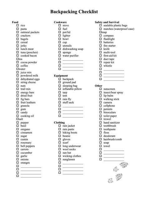 Backpacking Checklist Printable Pdf Download