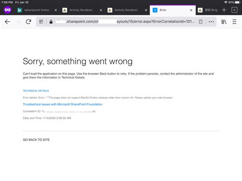 sharepoint error on ios firefox microsoft community