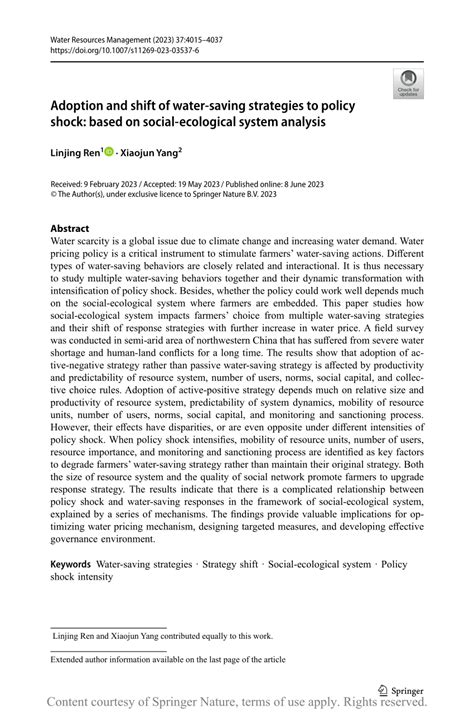 Adoption And Shift Of Water Saving Strategies To Policy Shock Based On