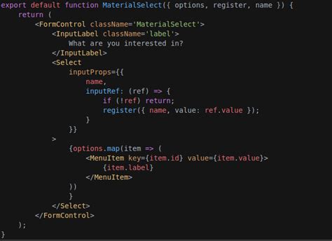 can t get register to work on ref for material ui select