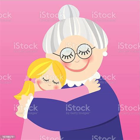 Grandmother Hugging Her Granddaughter Stock Illustration Download