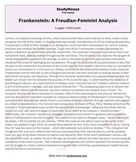 Frankenstein A Freudian Feminist Analysis Free Essay Example