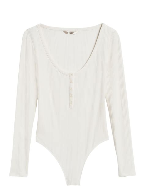 Ribbed Henley Thong Bodysuit Banana Republic