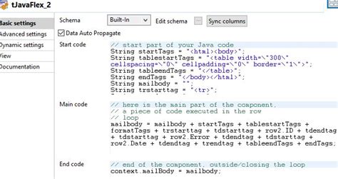 talend how to create a html table in email with input of database